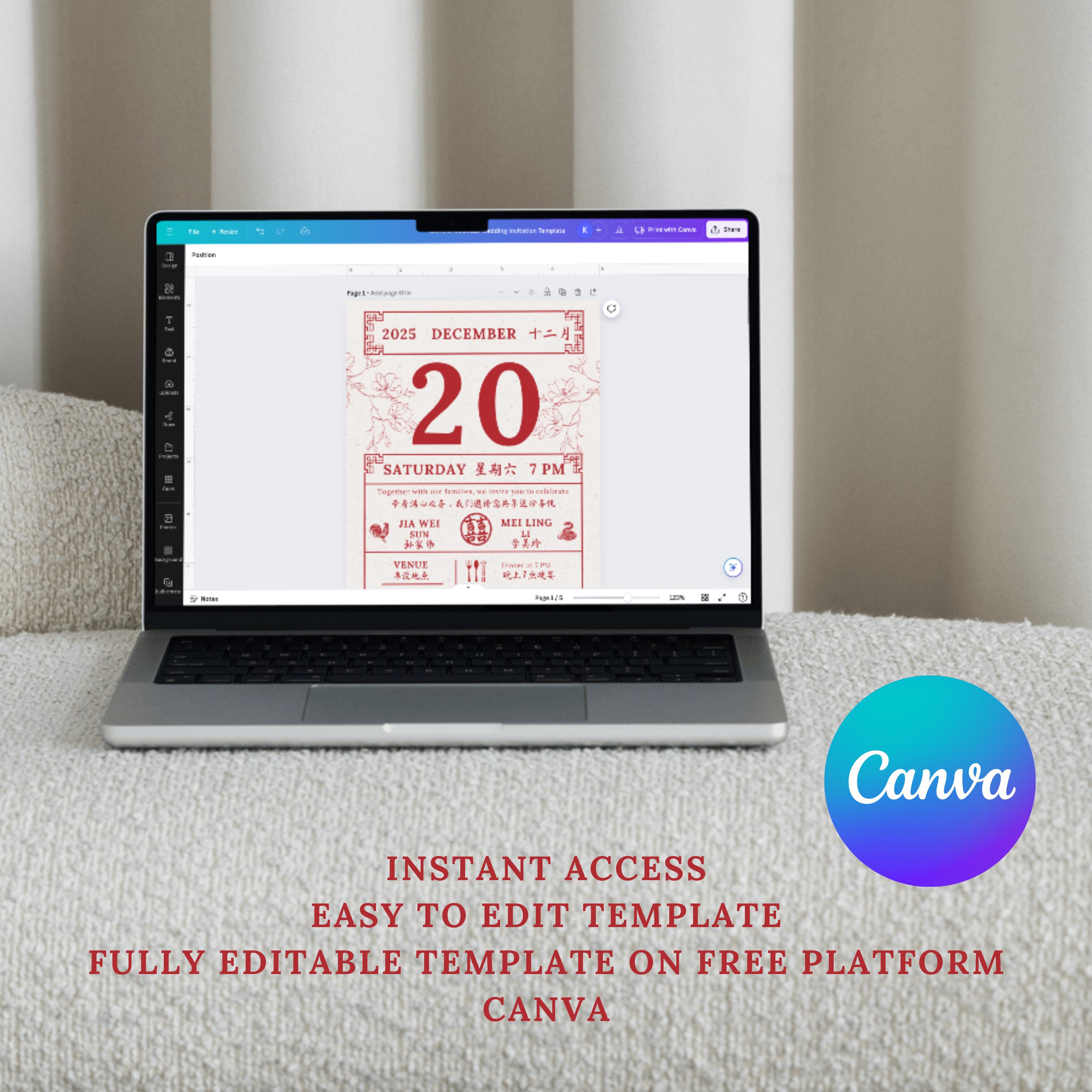 Bilingual Chinese Calendar Wedding Invitation Card Template, Asian ...