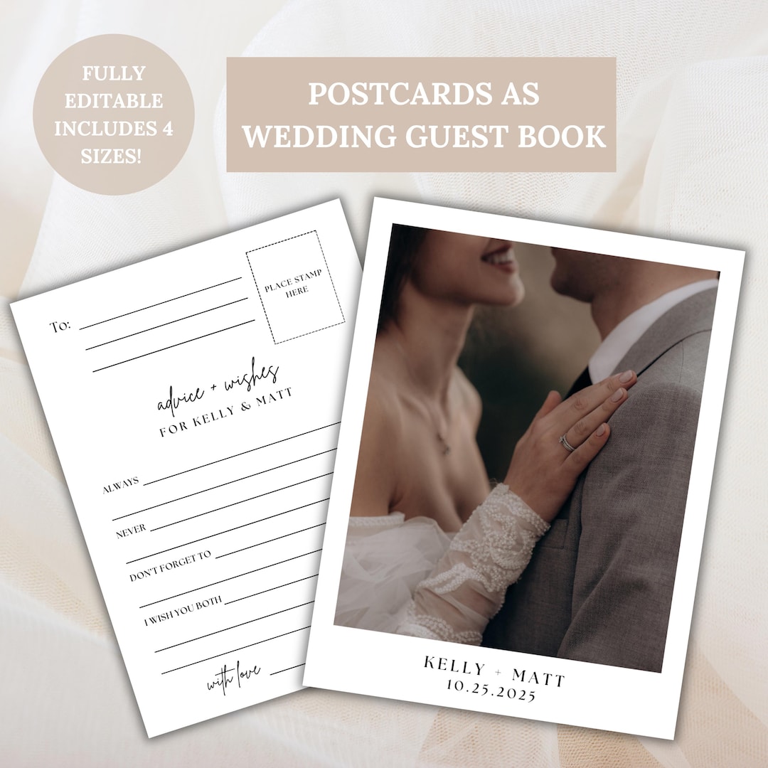 Postcard Guest Book Template, Wedding Guest Book Alternative, Fully ...