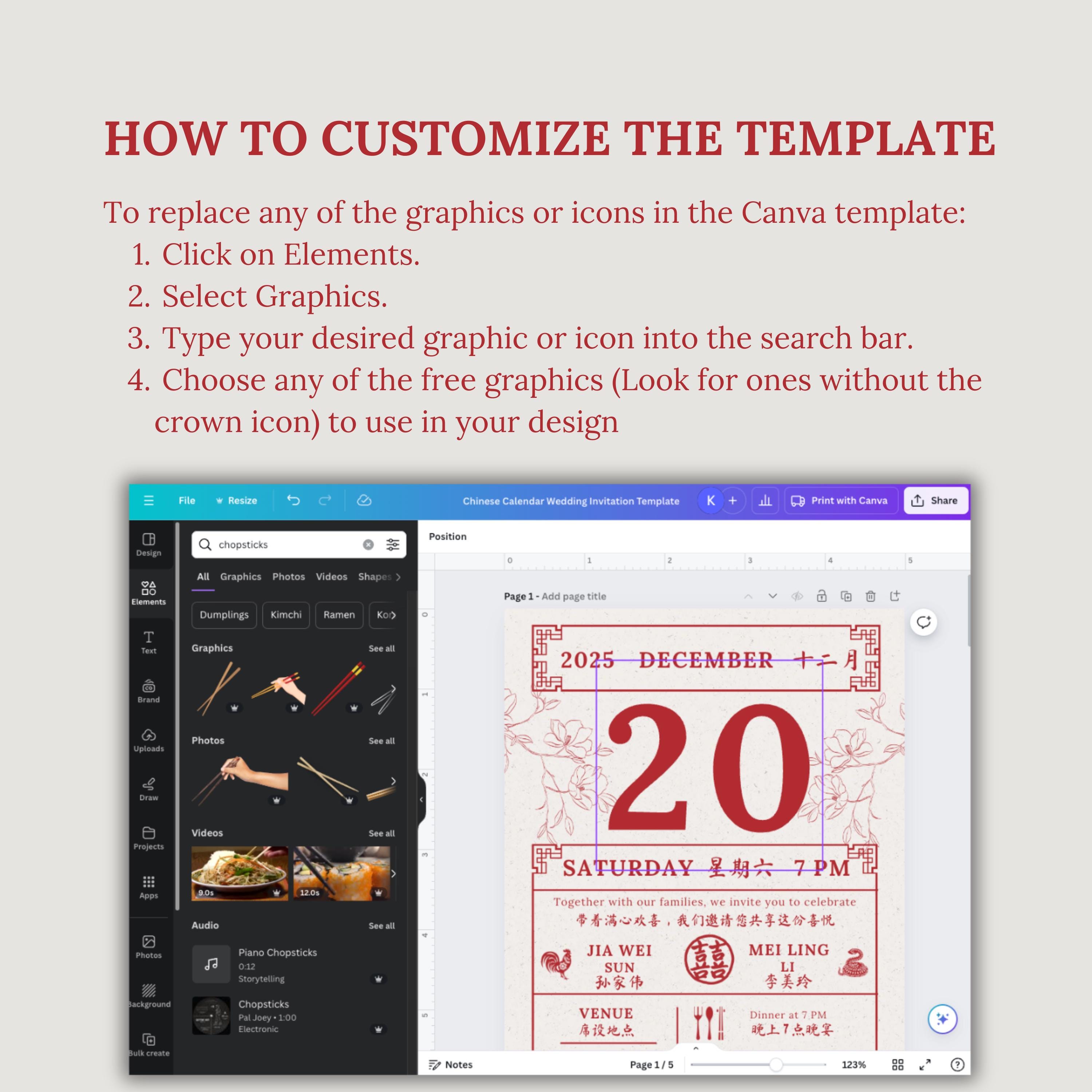 Bilingual Chinese Calendar Wedding Invitation Card Template, Asian ...