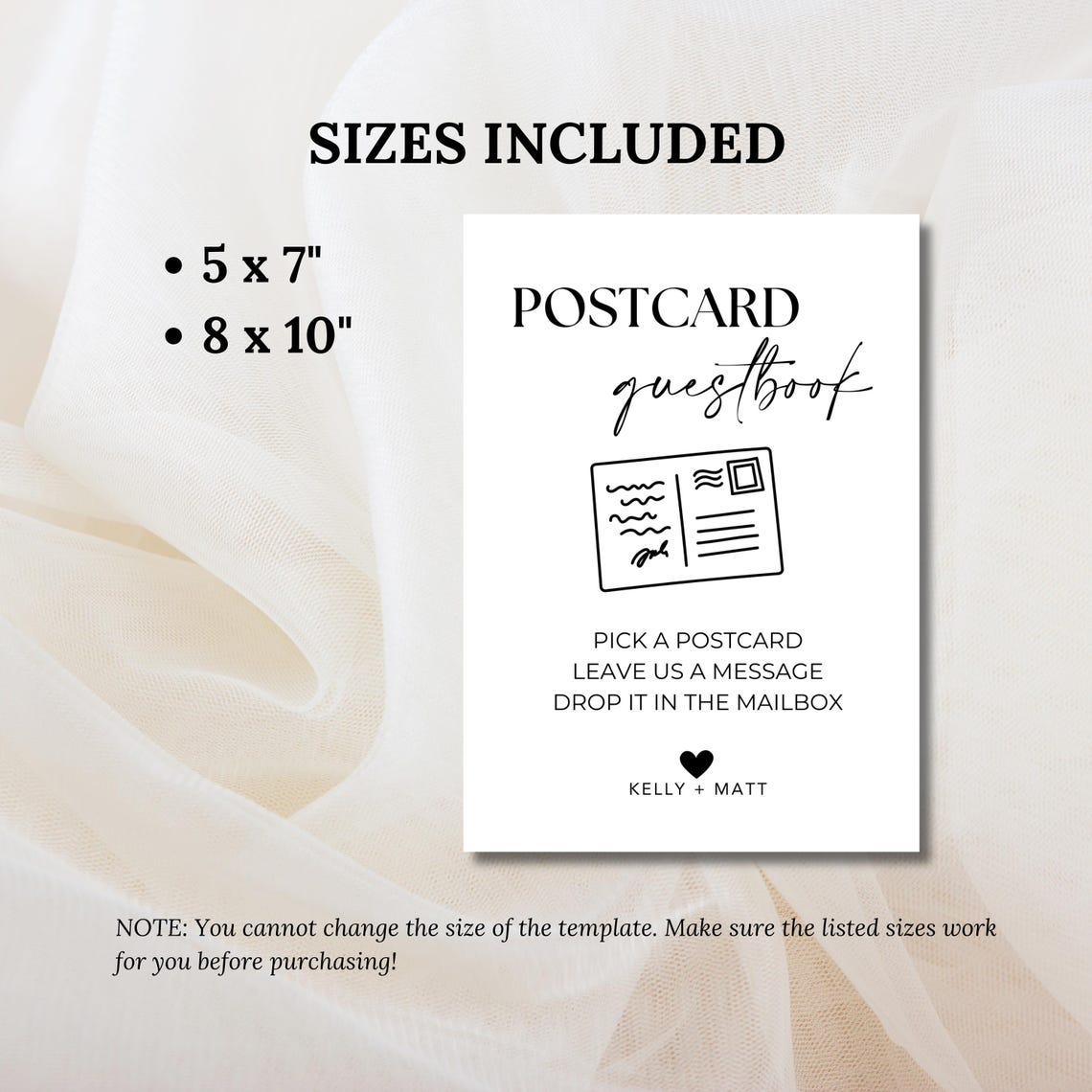 Postcard Guest Book Sign Template, Wedding Guest Book Alternative ...