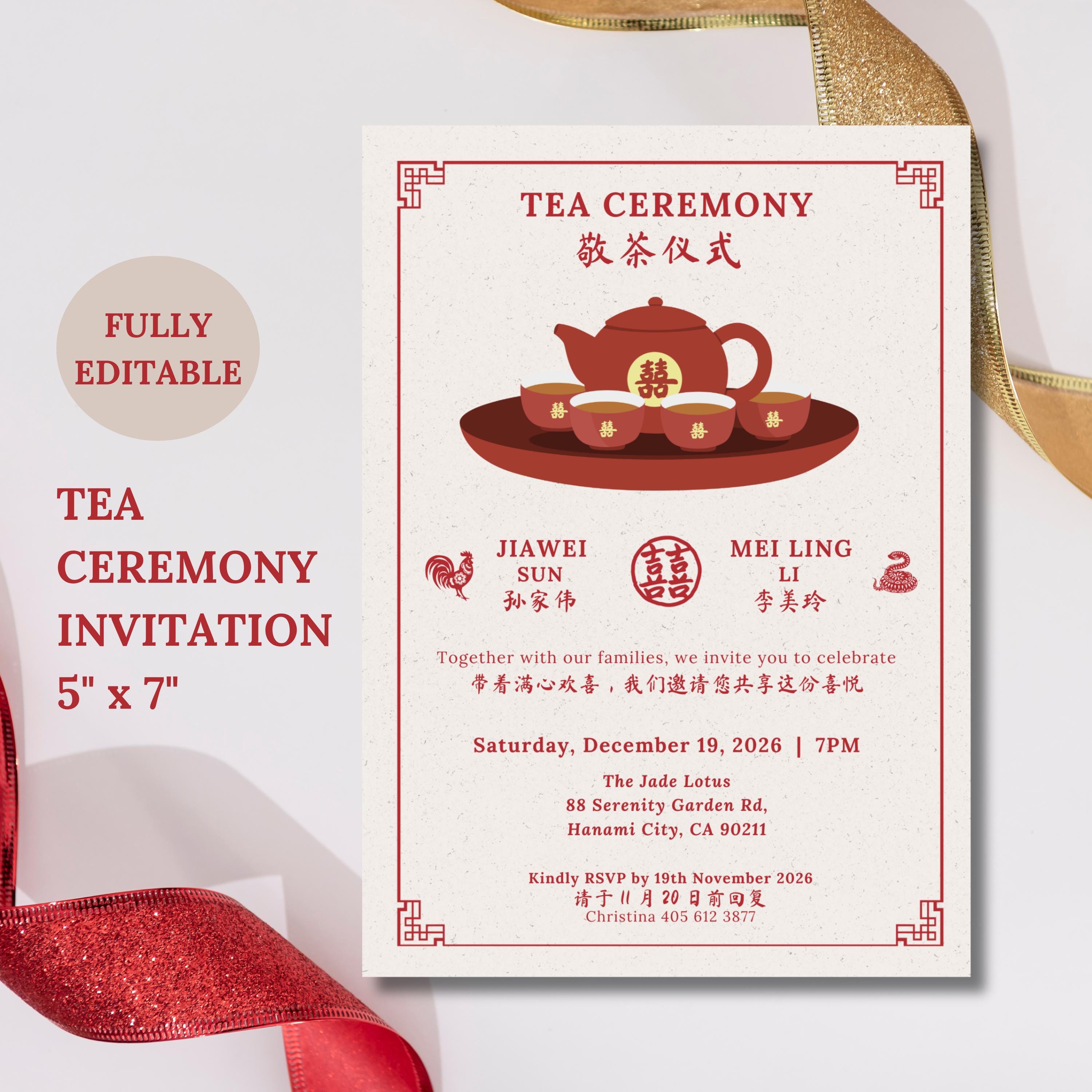 Bilingual Chinese Wedding Tea Ceremony Invitation Template, Asian ...