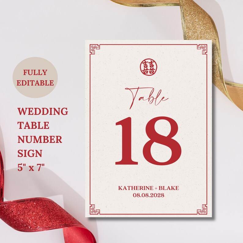 Chinese Wedding Table Number Sign, Asian Wedding Decor, Tea Ceremony ...
