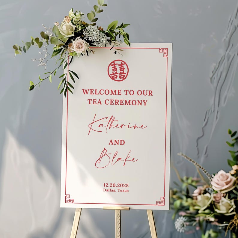 Chinese Wedding Sign, Tea Ceremony Welcome Sign, Asian Wedding Sign DIY ...