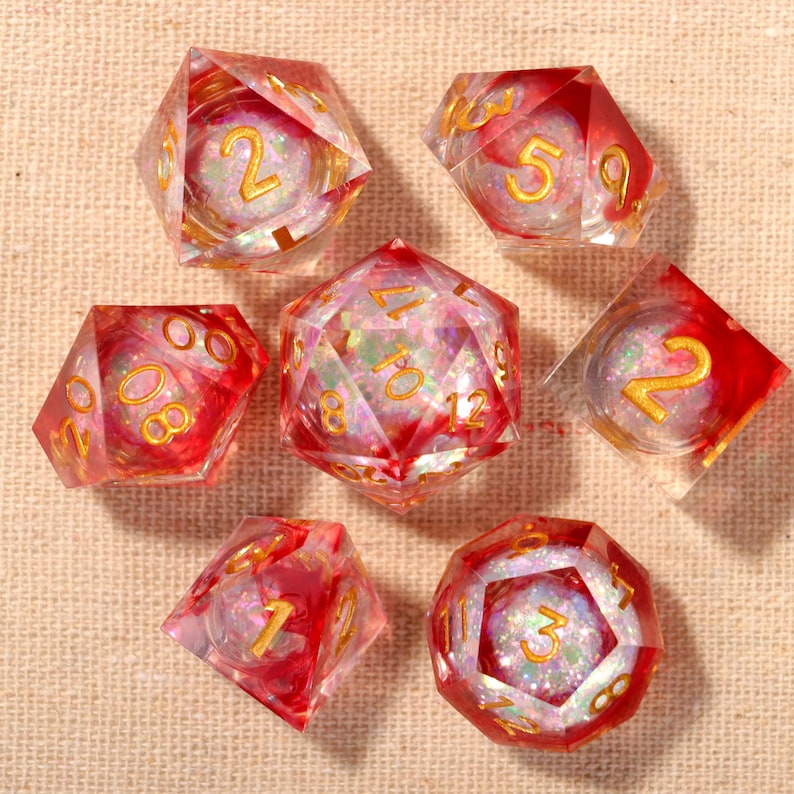 Red Diamond Liquid Core Dice, Sparkling Snow Sequins, Elegant Sharp ...