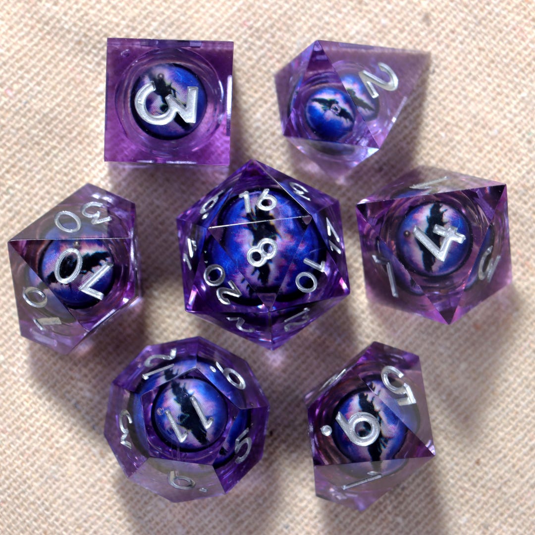 Arcane Void Liquid Core Sharp Edge DND Dice Set, Purple Resin TTRPG ...