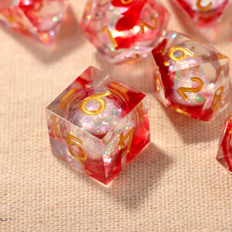 Red Diamond Liquid Core Dice, Sparkling Snow Sequins, Elegant Sharp ...