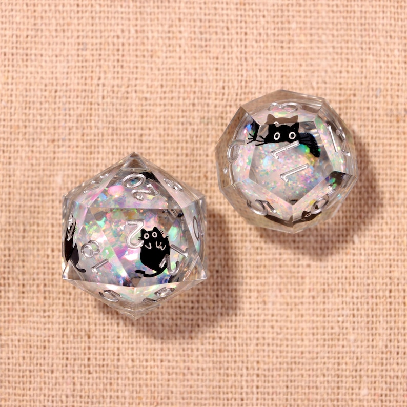 Holographic Liquid Core Dice Set | Black Cat DND Gift | Sharp Edge ...