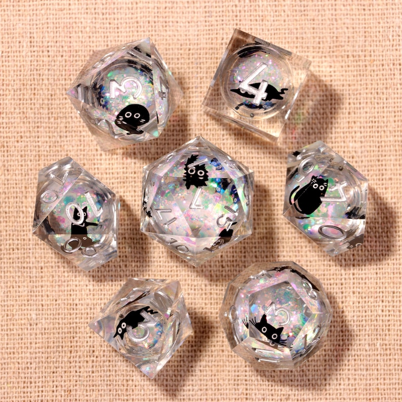 Holographic Liquid Core Dice Set | Black Cat DND Gift | Sharp Edge ...