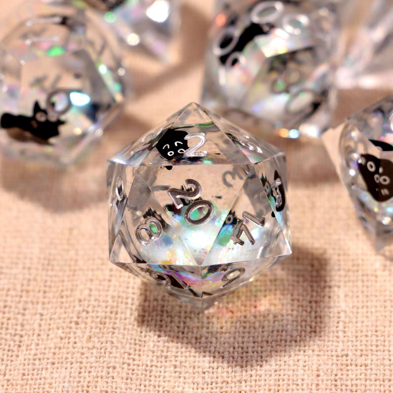 Holographic Liquid Core Dice Set | Black Cat DND Gift | Sharp Edge ...
