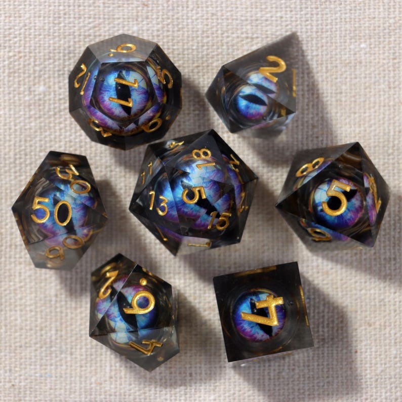 Black Blue D&D Dice Set, Nebula Watcher Sharp Edge Resin, TTRPG Gift ...
