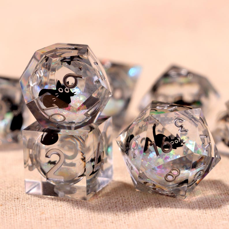 Holographic Liquid Core Dice Set | Black Cat DND Gift | Sharp Edge ...