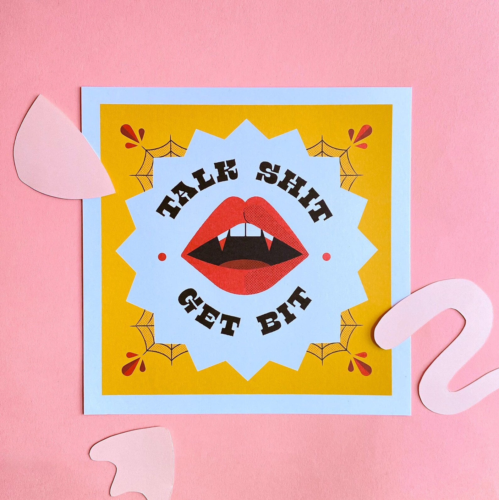 Vampire Fangs "talk Shit Get Bit" Print | 8x8 Retro Halloween Wall ...