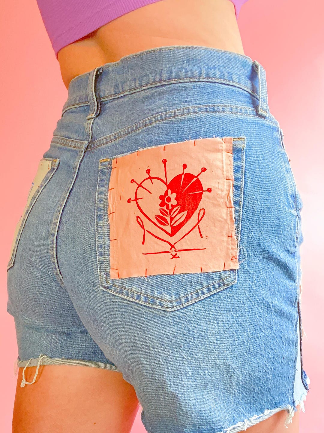 Hand Printed Pin Cushion Heart Patch | Sew-on Fabric Patch - Etsy