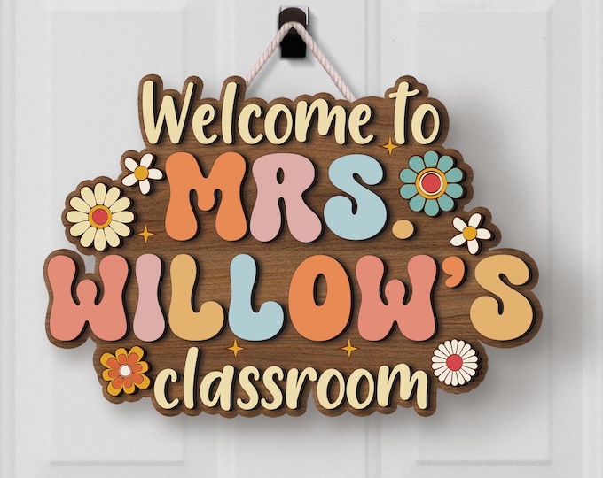 Custom Name Teacher Door Sign, Personalized 3D Teacher Door Hanger ...