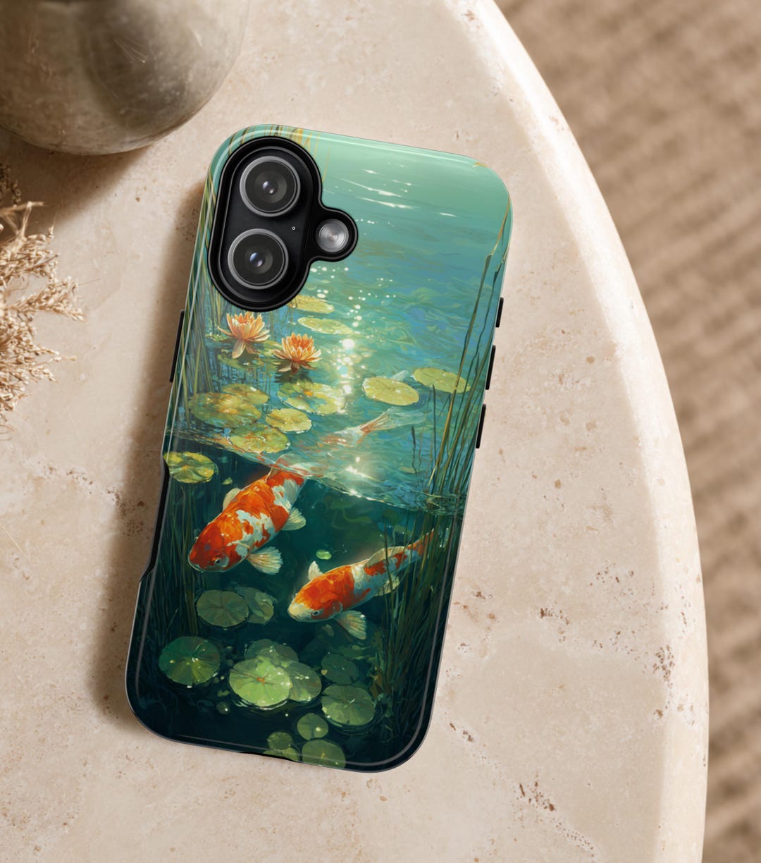 Koi Pond Tough Case | Water Lilies Phone Cover, Koi Fish Aquarium Scene ...