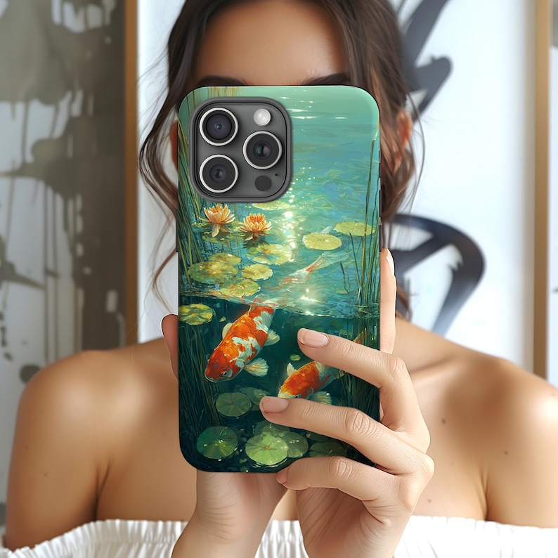 Koi Pond Tough Case | Water Lilies Phone Cover, Koi Fish Aquarium Scene ...
