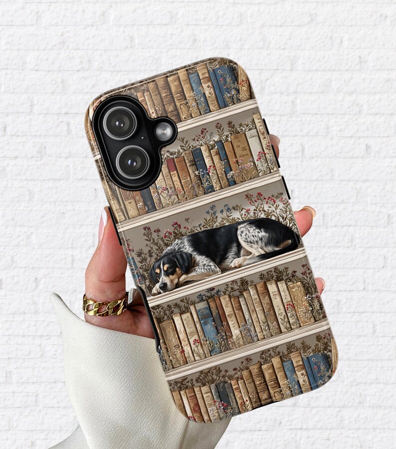 Bluetick Coonhound Dog on Bookshelf Phone Case, Dog Lover Gift Memorial ...