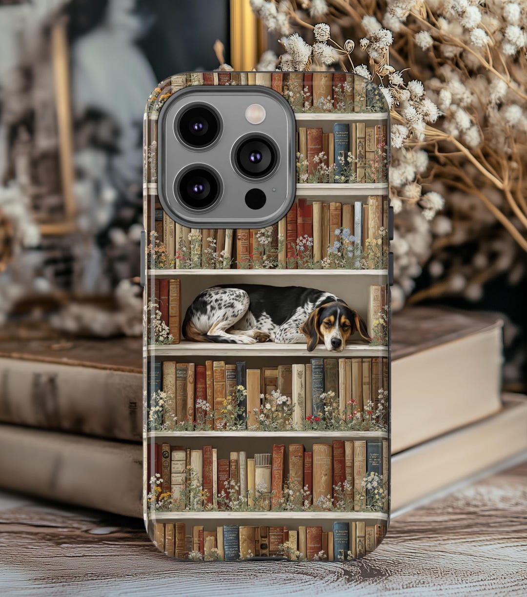 Bluetick Coonhound Dog on Bookshelf Phone Case, Dog Lover Gift Memorial ...