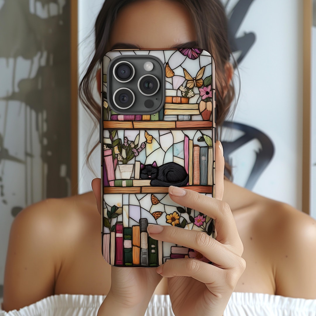 Literary Gift, Cat Phone Case, Books Phone Case, Bookcase 3D Case, Case ...