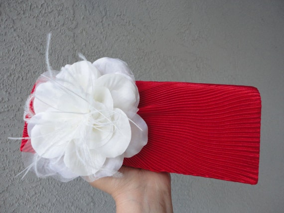 Bridal Red Satin Pleated Evening Clutch Adorned With Big Ivory | Etsy