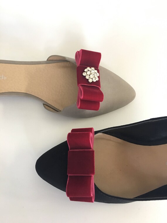 Burgundy Velvet Ribbon Bow Plain or With Rhinestone Center | Etsy