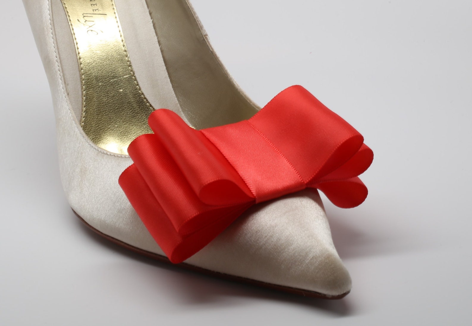 Coral Satin Ribbon Bow Shoe Clips Set of Two More Colors - Etsy