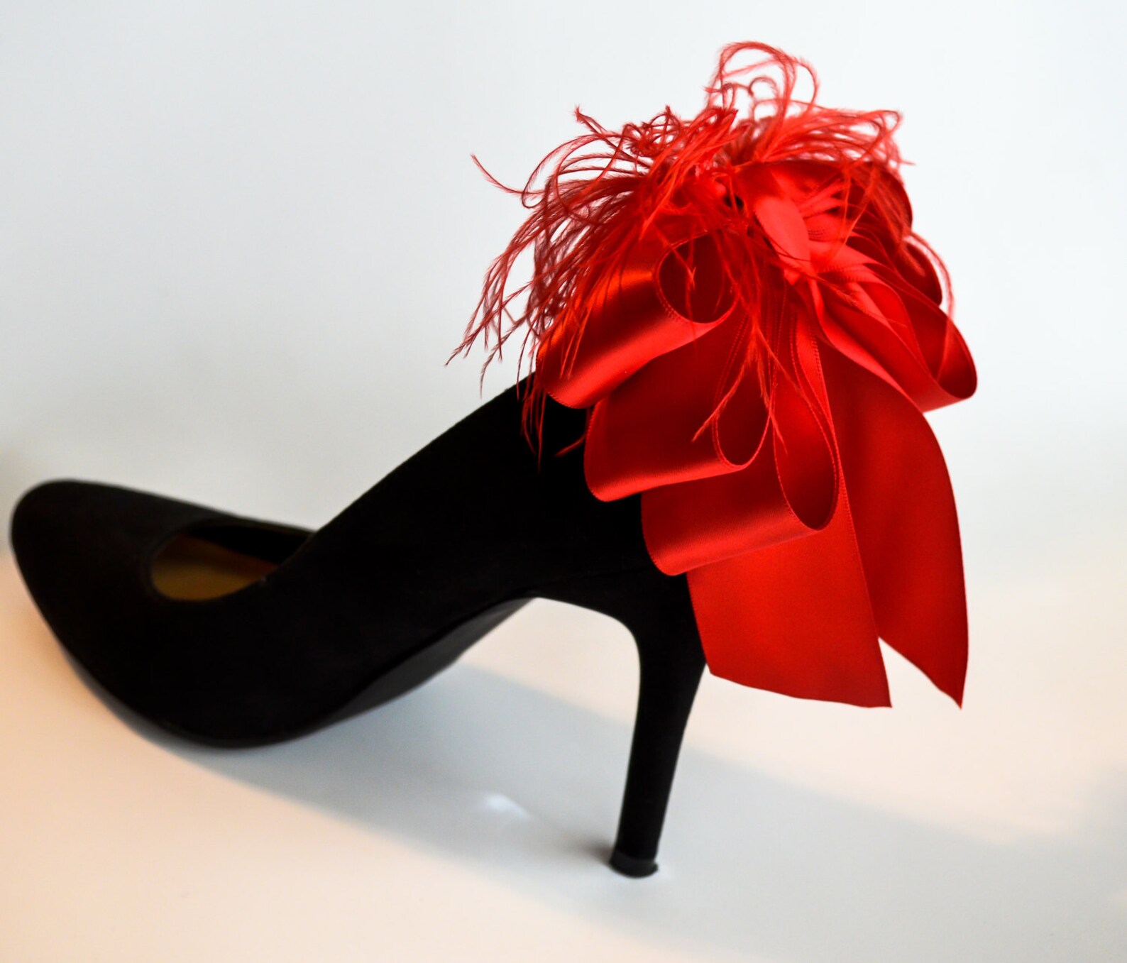 Red Satin Ribbon Bow and Feather Shoe Clips Set of Two More - Etsy