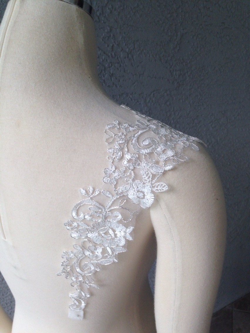 Set of Two Detachable Ivory and Silver Corded Lace Straps to Add to ...