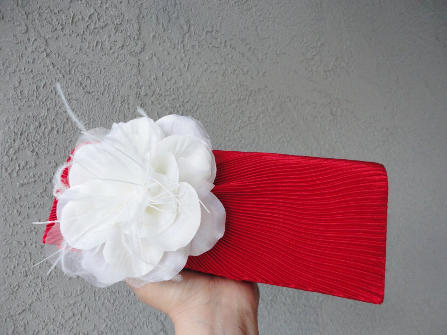 Bridal Red Satin Pleated Evening Clutch Adorned With Big Ivory - Etsy