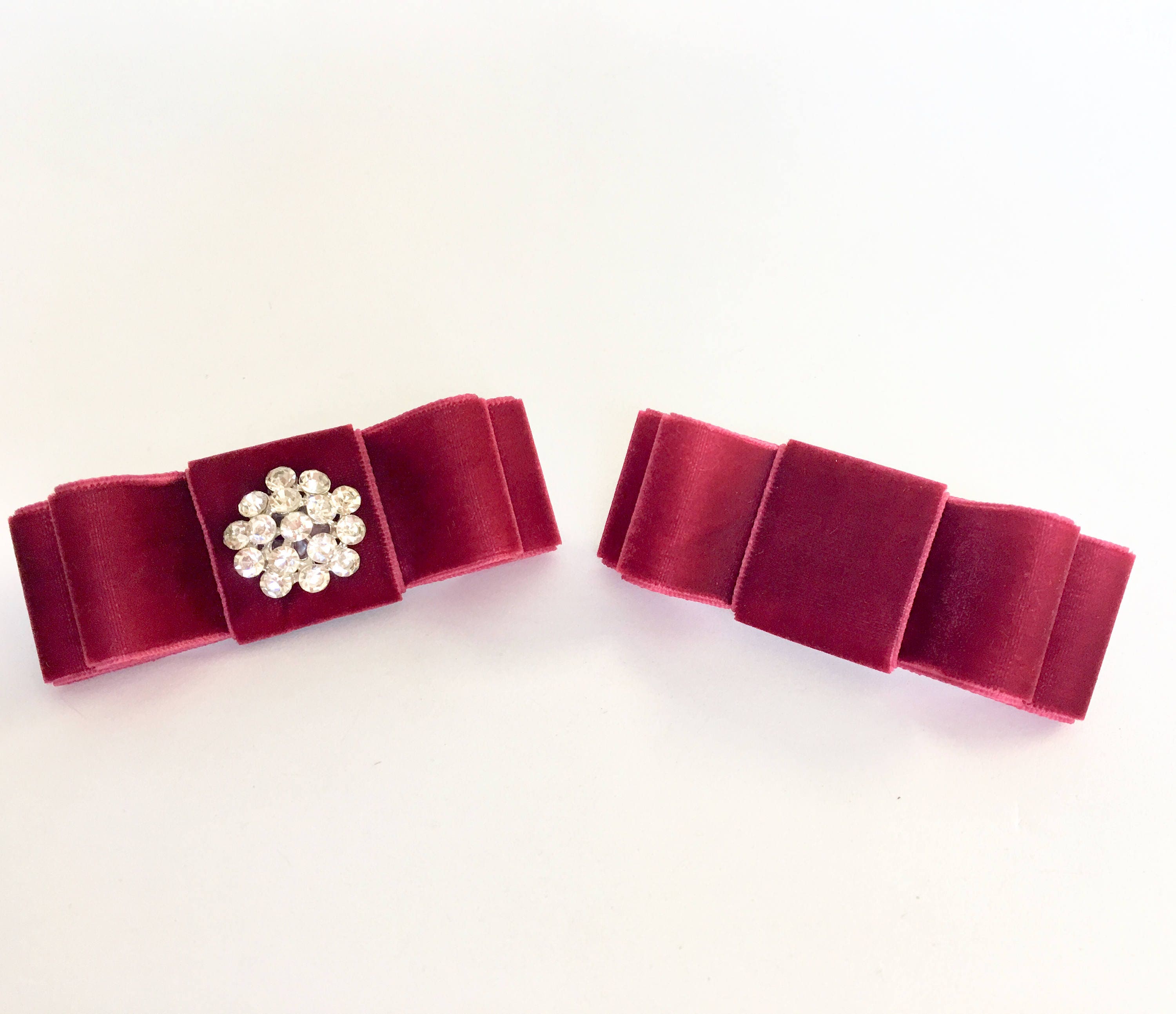 Burgundy Velvet Ribbon Bow Plain or With Rhinestone Center | Etsy