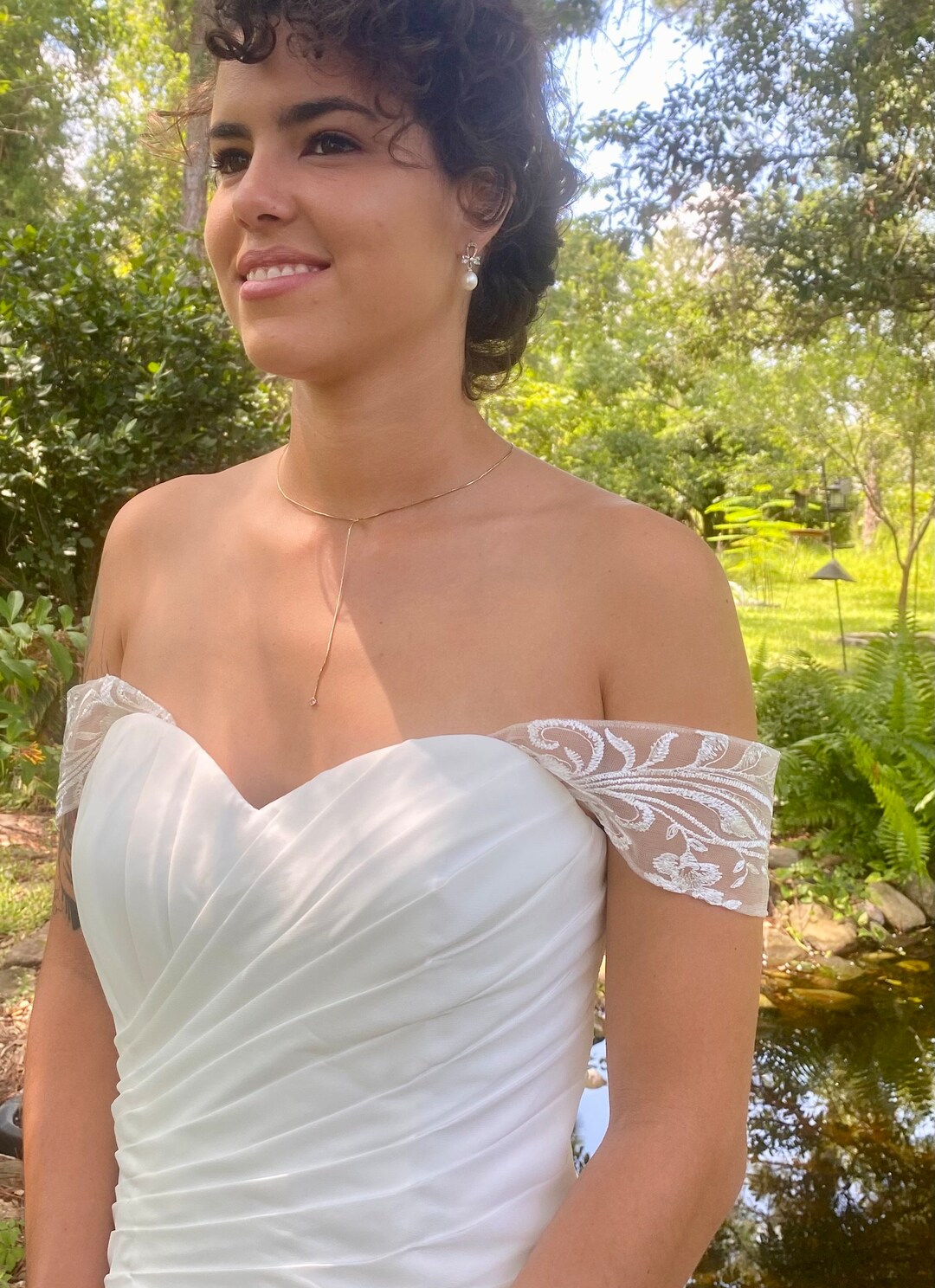 Ivory Lace Set of Two Detachable Lace Straps on or off the Shoulder to ...