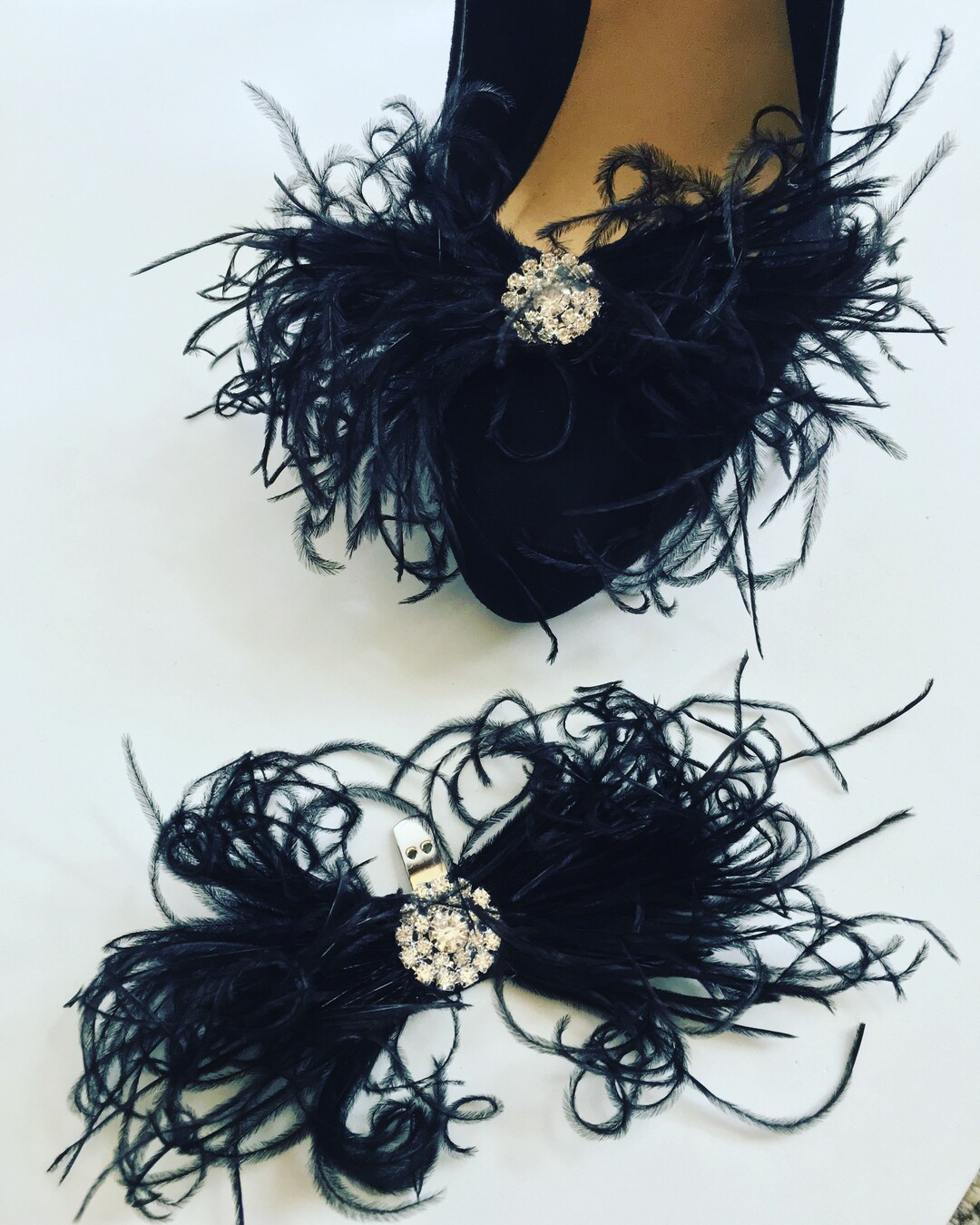 Black Ostrich Feathers Bows Shoe Clips - Etsy