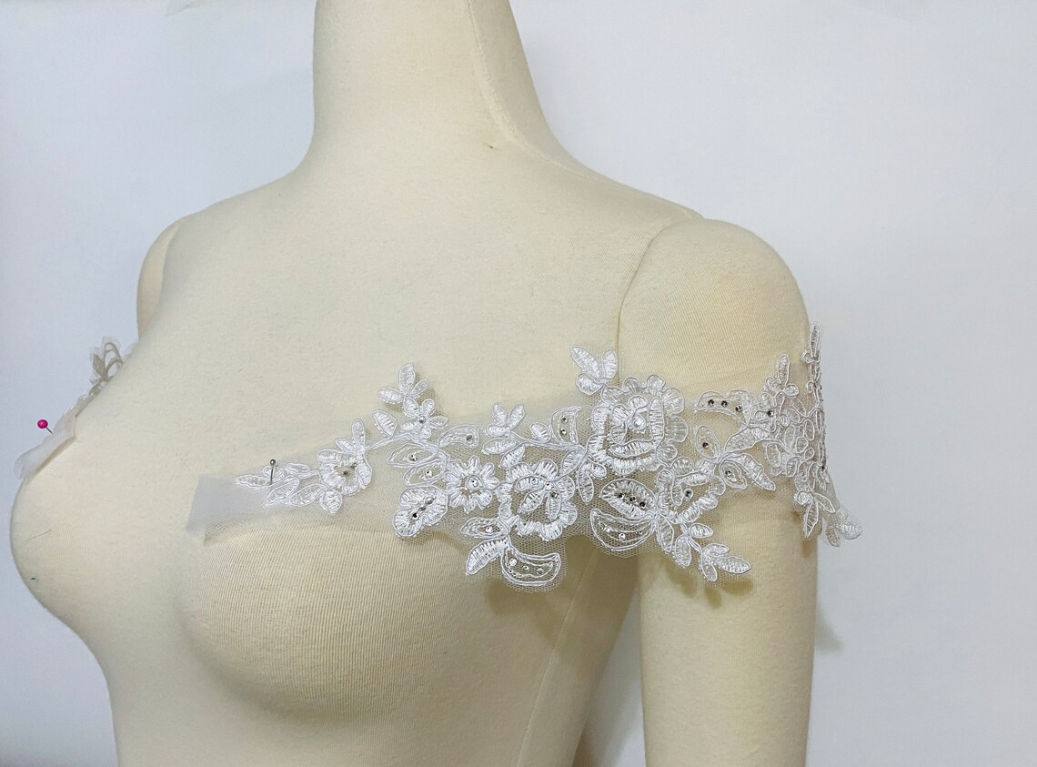White Set of Two Detachable Corded Lace Straps or off the - Etsy