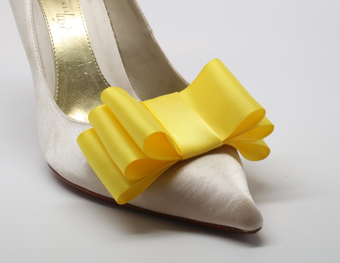 Yellow Satin Ribbon Bow Shoe Clips Set of Two More Colors | Etsy