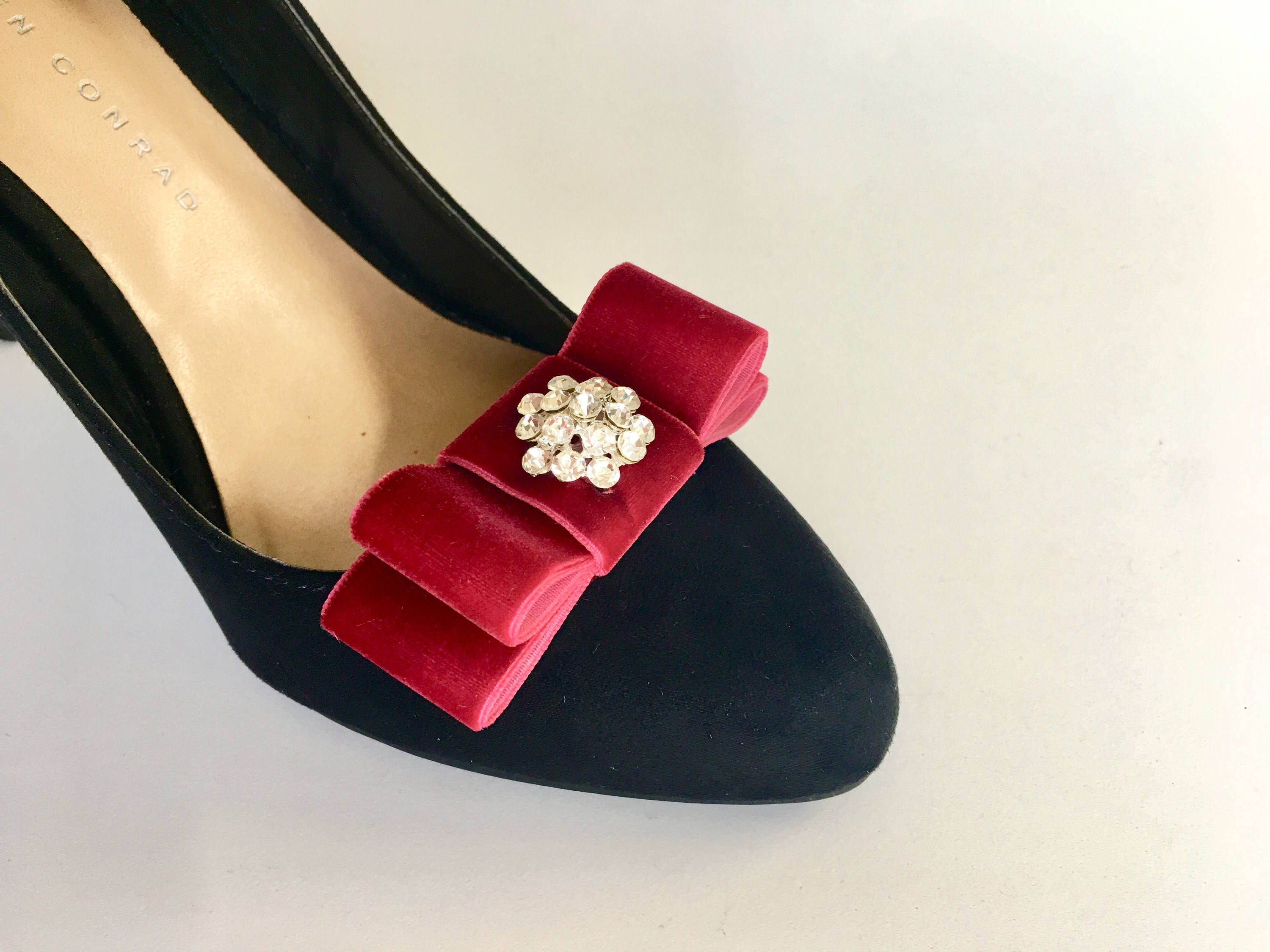 Burgundy Velvet Ribbon Bow Plain or With Rhinestone Center | Etsy