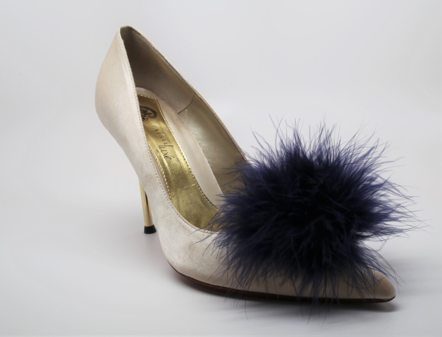 Detachable Feather Puff Pom Pom Shoe Clips Set of Two Navy | Etsy