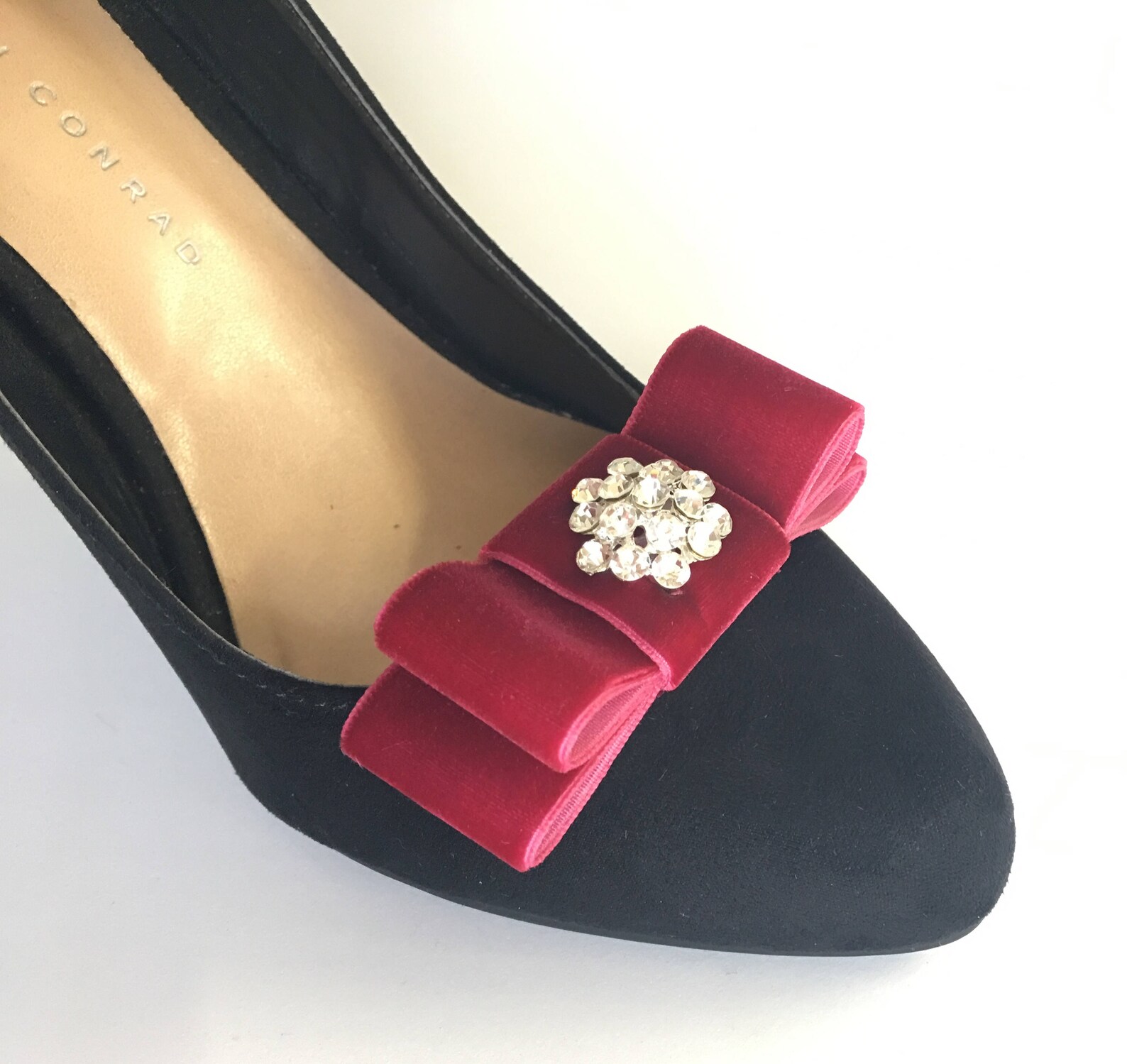 Burgundy Velvet Ribbon Bow Plain or With Rhinestone Center | Etsy