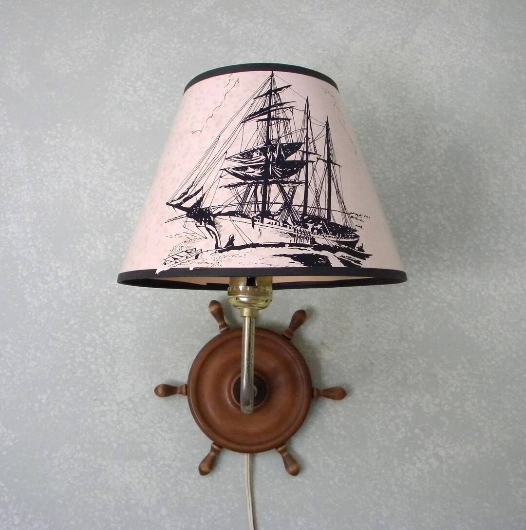 Vintage Nautical Wall Lamp Ships Wheel Helm Wall Lamp With Original ...