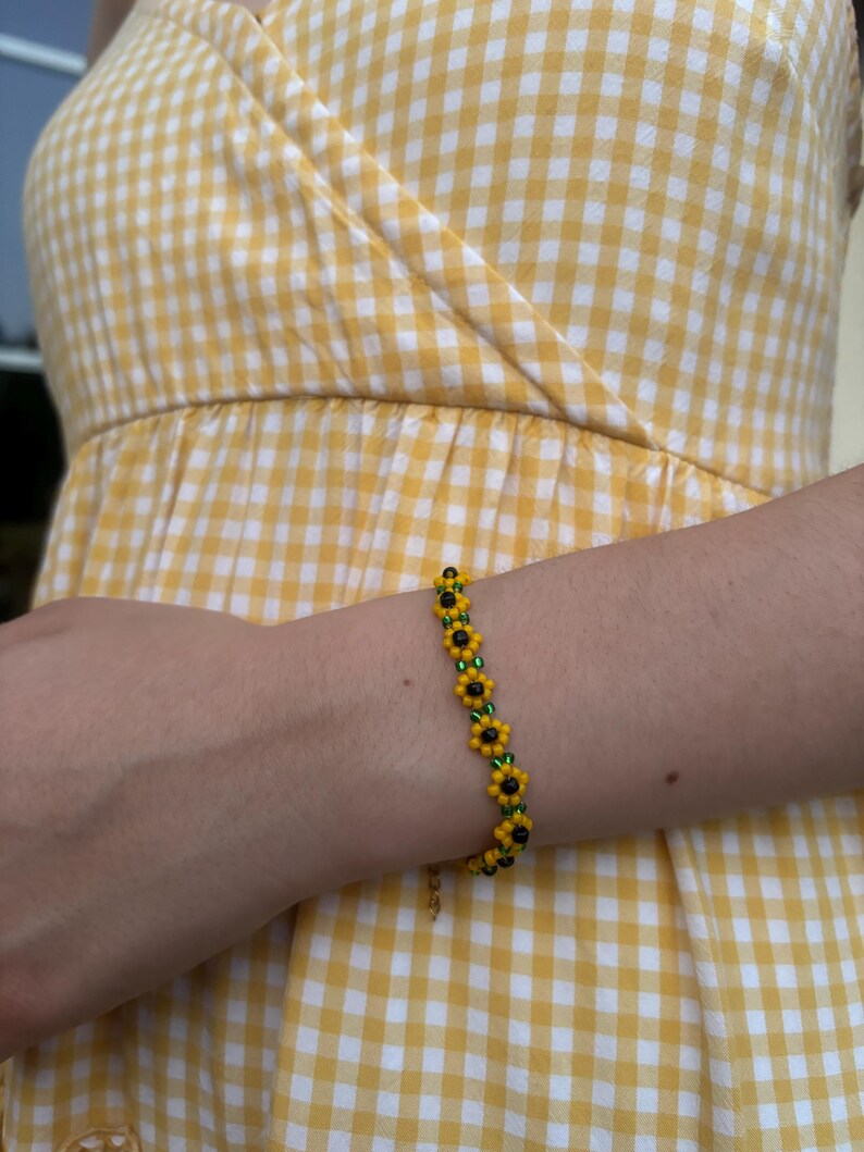 Sunflower Beaded Bracelet, Flower Bracelet, Boho Bracelet, Handmade ...