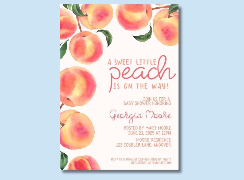 A Sweet Little Peach is on the Way Baby Shower Invitation - Etsy