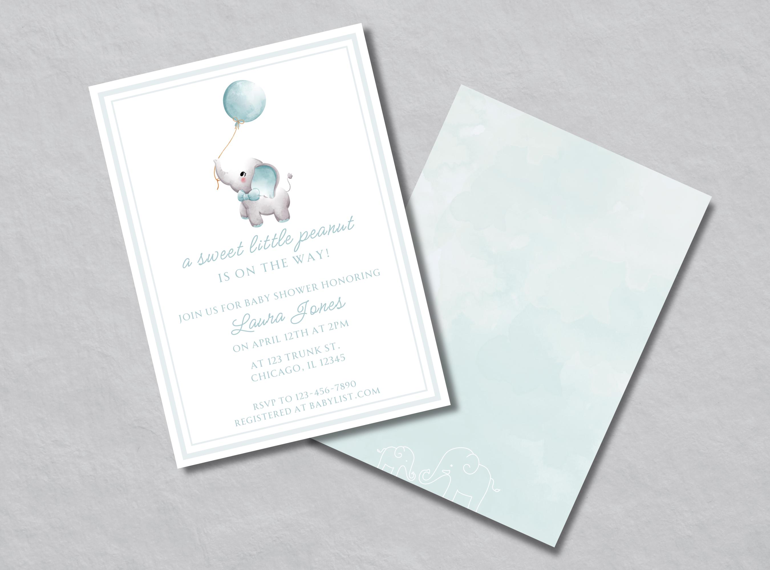 Baby Boy Baby Shower Elephant Little Peanut Invitation - Etsy