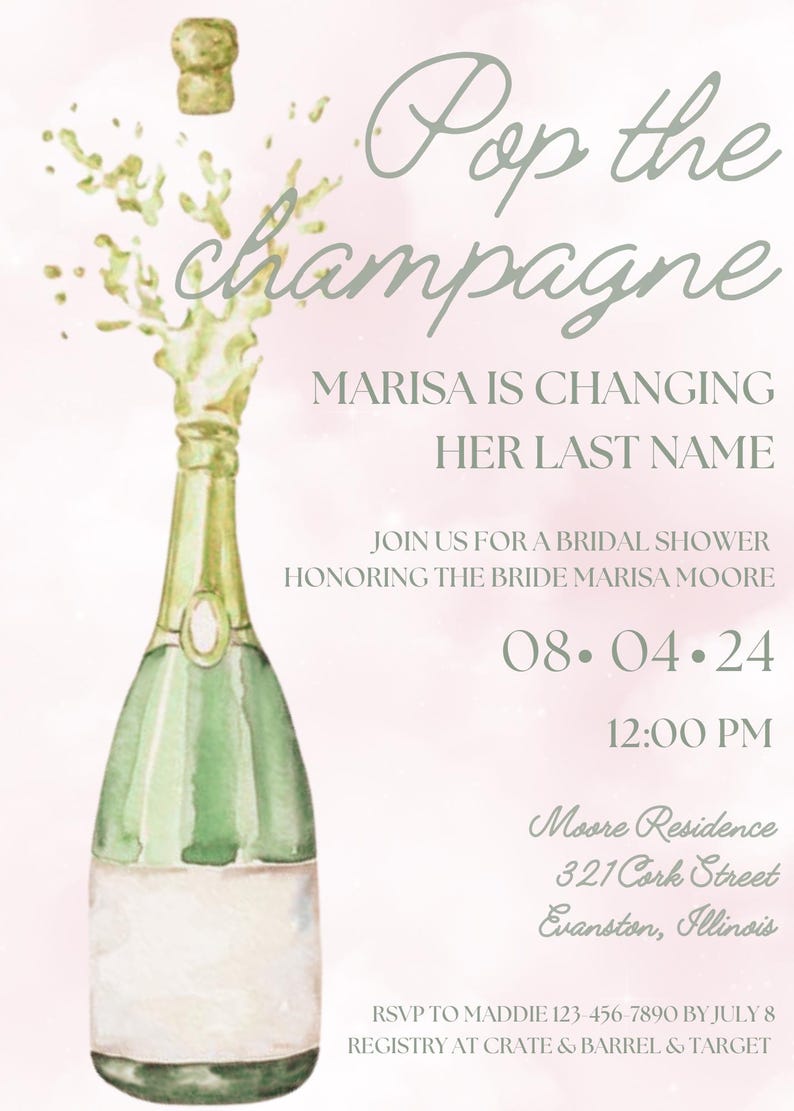 Pop the Champagne She's Changing Her Name Bridal Shower Invitation - Etsy
