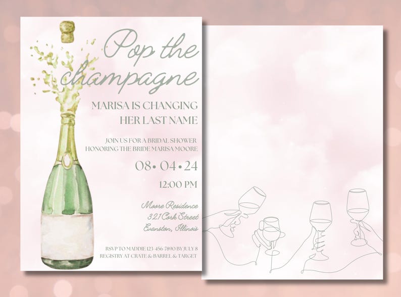 Pop the Champagne She's Changing Her Name Bridal Shower Invitation - Etsy