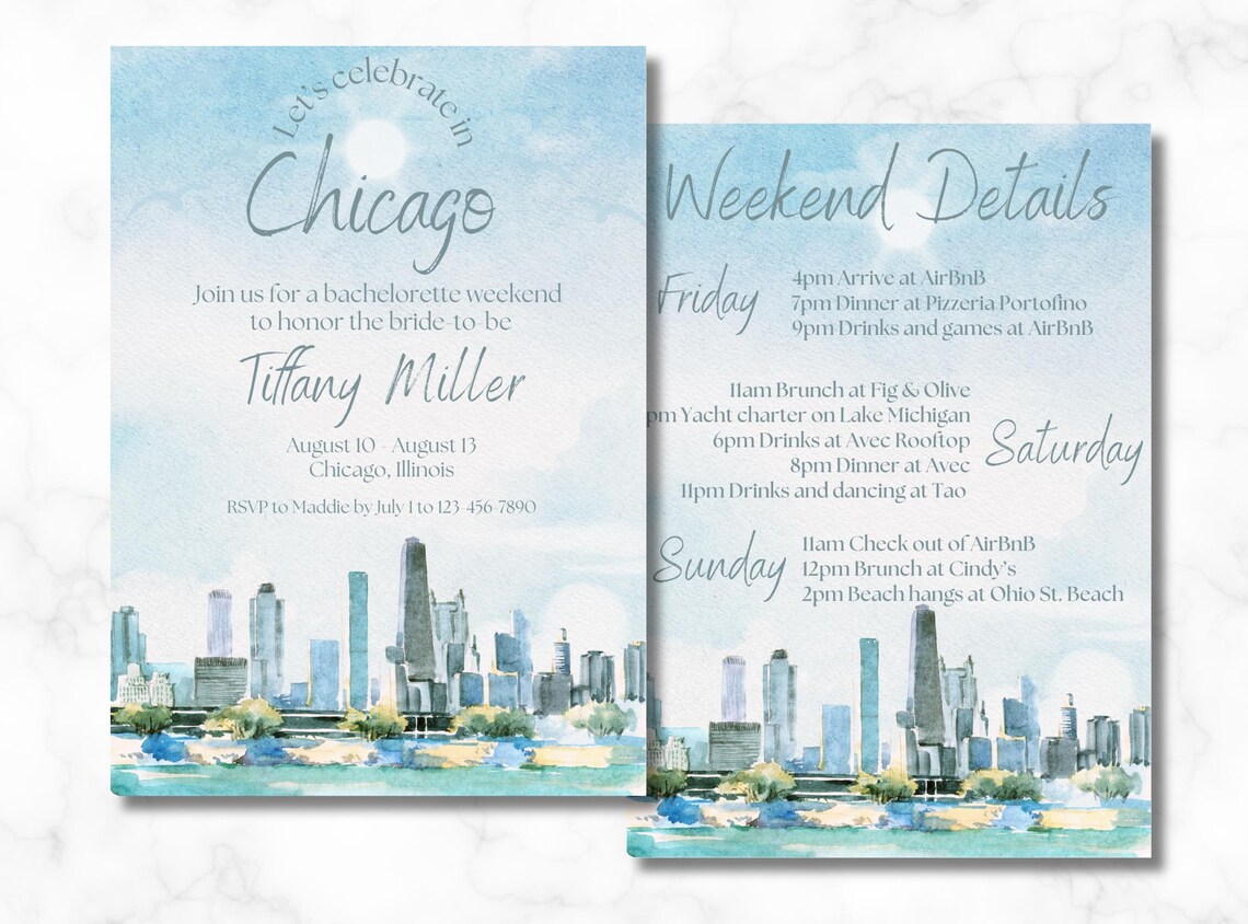 Chicago Bachelorette Invitation and Itinerary - Etsy