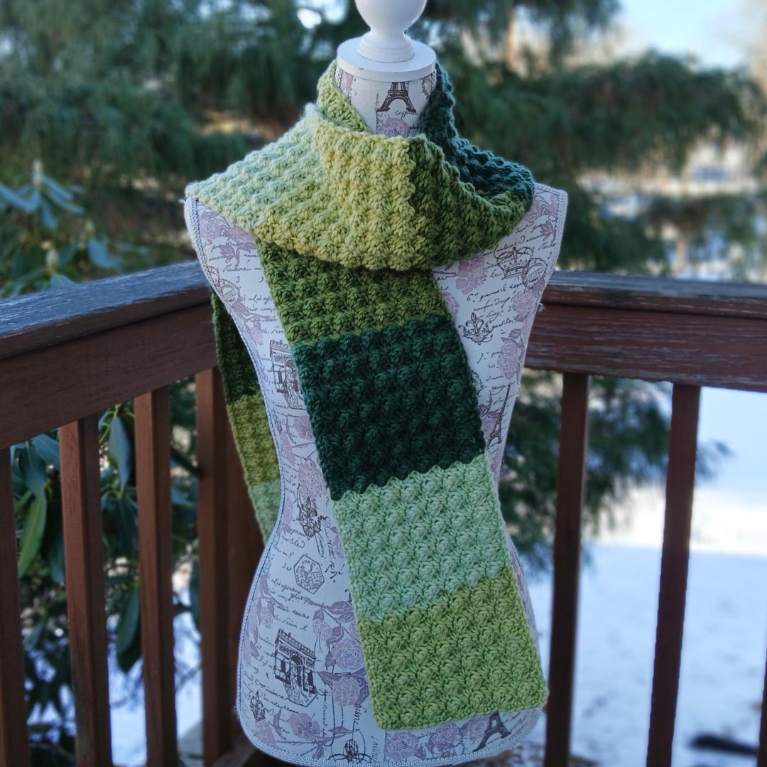 Shades of Green Crochet Scarf, Womens Neckwarmer, Colorblock Scarf ...