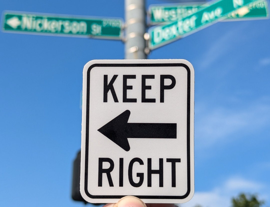 Keep Right, Arrow Left Road Sign Sticker - Etsy