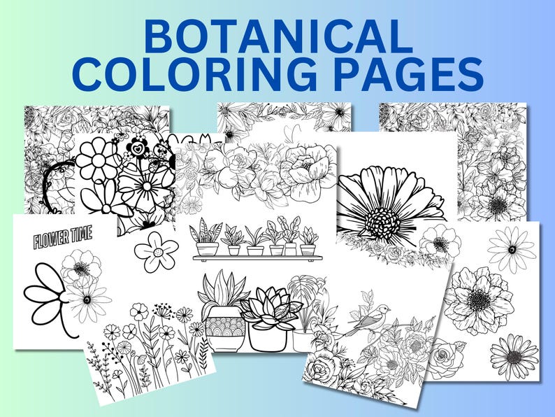 Botanical Coloring Pages, Coloring Page Bundle, 10 Sheets - Etsy