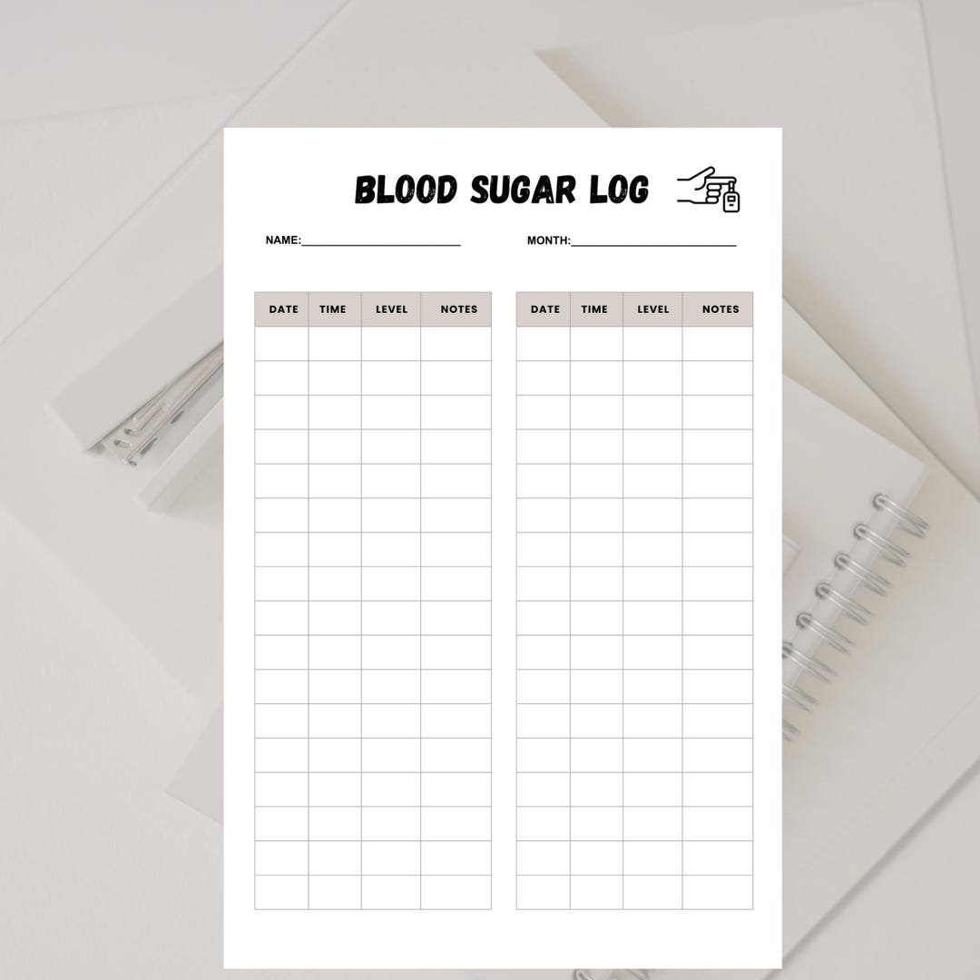 Blood Sugar Tracker, Diabetic Log, Printable Blood Sugar Log, Blood ...