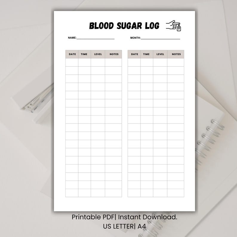Blood Sugar Tracker, Diabetic Log, Printable Blood Sugar Log, Blood ...