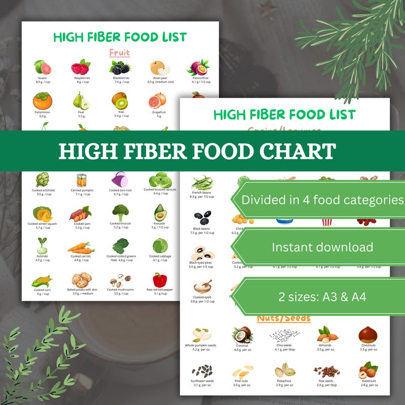 High Fiber Food Chart - Etsy